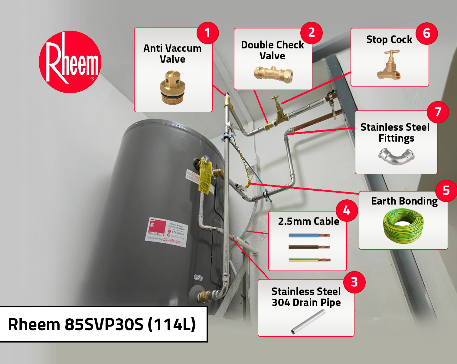 Safe & Reliable Rheem 85VP30S Water Heater Installation @ SG
